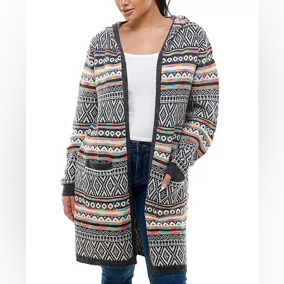 Monteau | Sweaters | Monteau Hooded Printed Openfront Cardigan Size ...